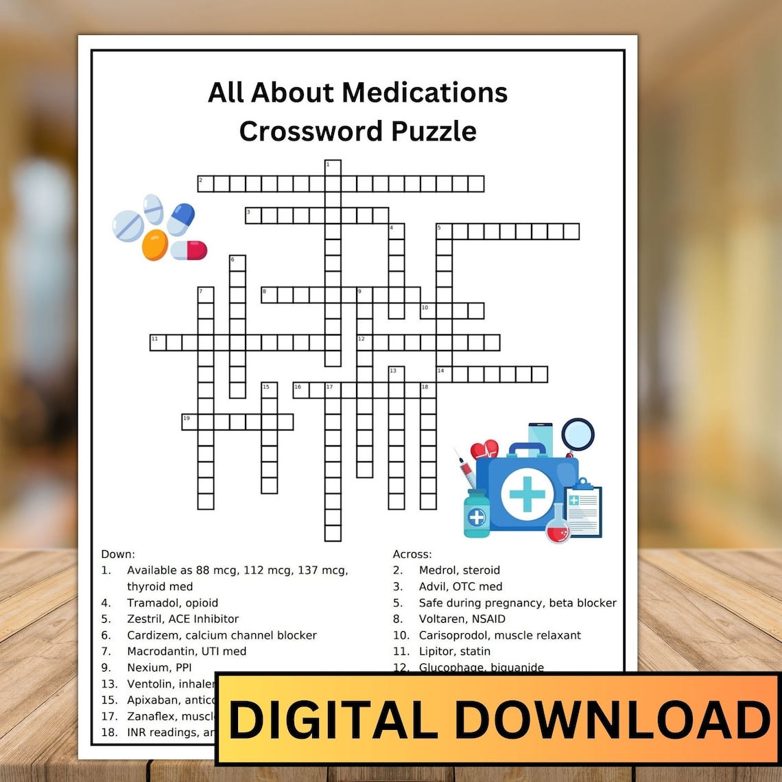 All About Medications Crossword Puzzle + Answer Key*brand/generic Meds ...