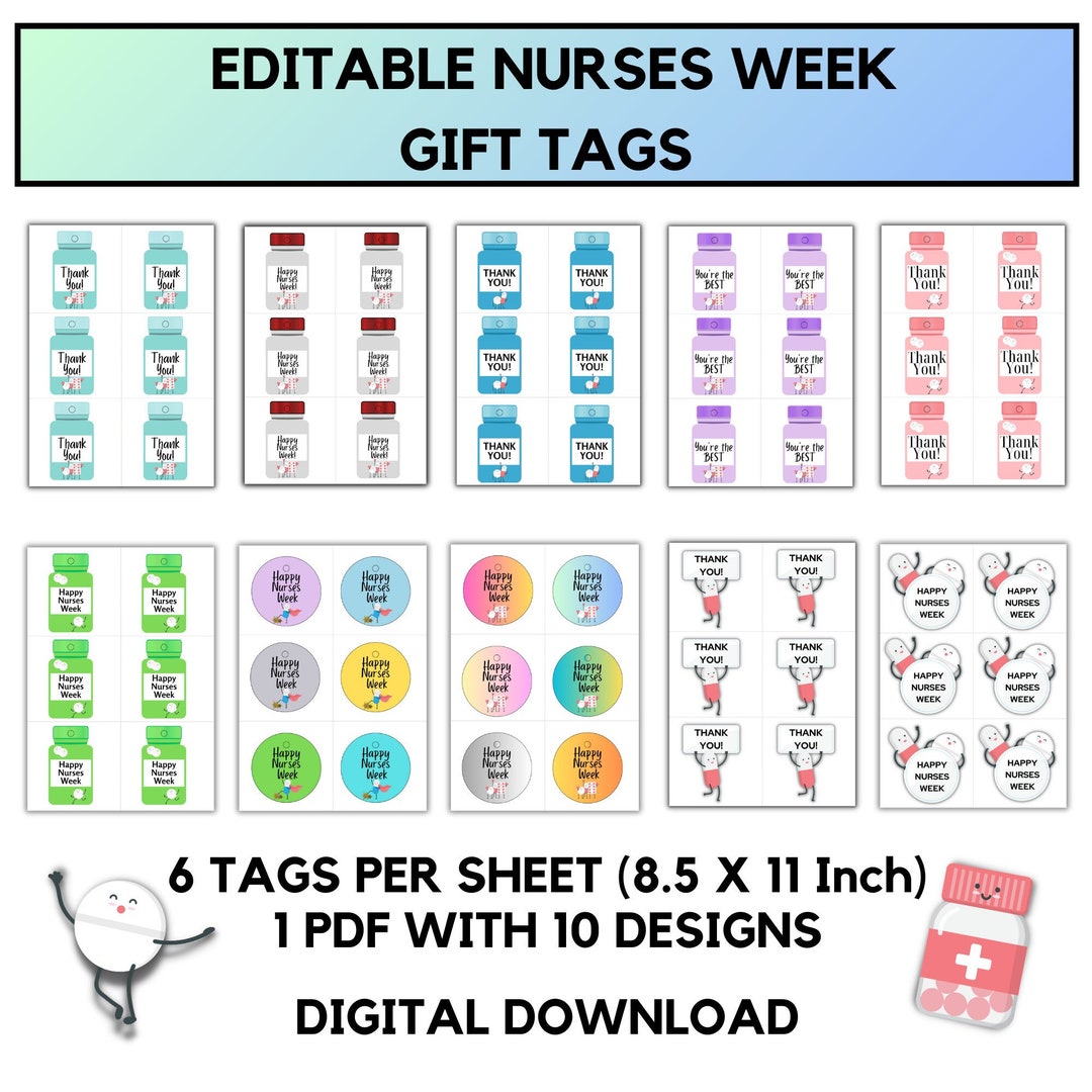 Editable Nurses Week Gift Tags: Printable Thank You Designs (PDF) - Etsy