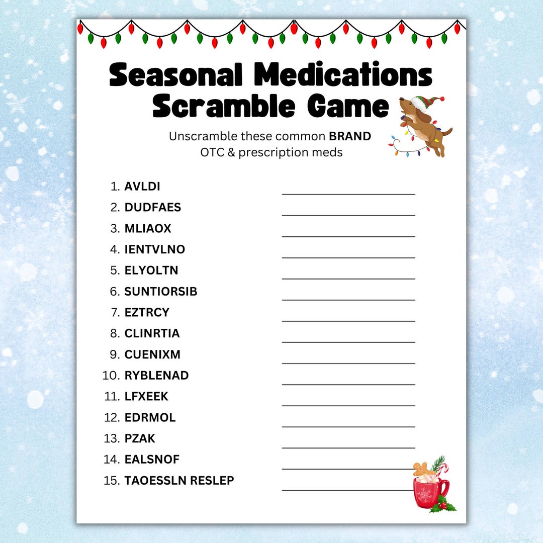 Single Medication Scramble Game*digital Download*christmas Party Games ...