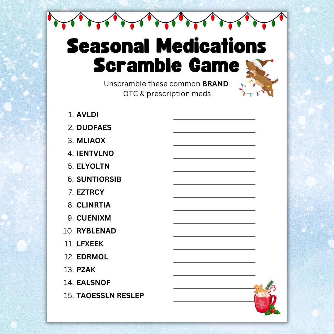 Single Medication Scramble Game*digital Download*christmas Party Games ...