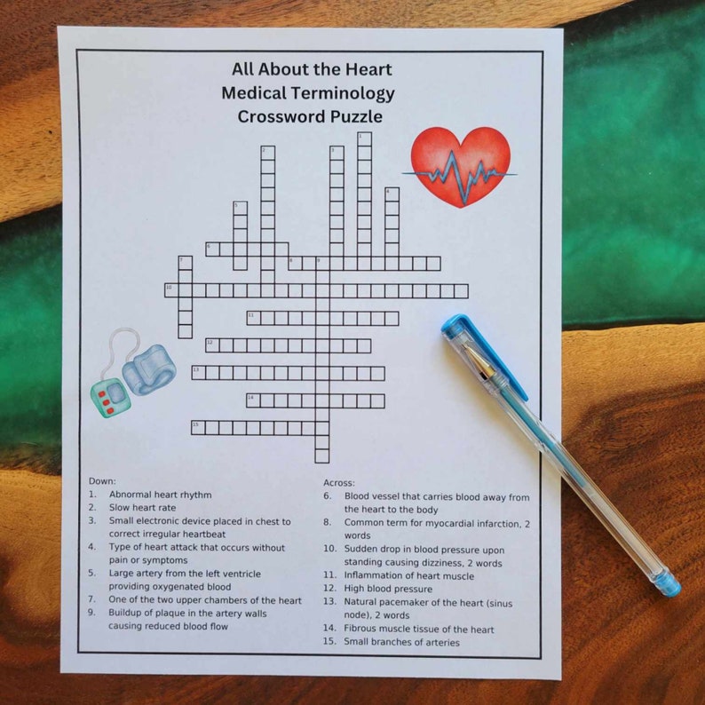 Heart Medical Terminology Crossword Puzzles: Classroom Game (digital ...