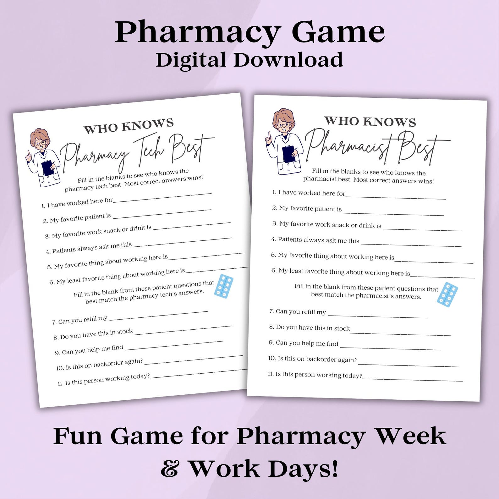 Pharmacy Games *who Knows Pharmacist/pharmacy Tech Best*download ...