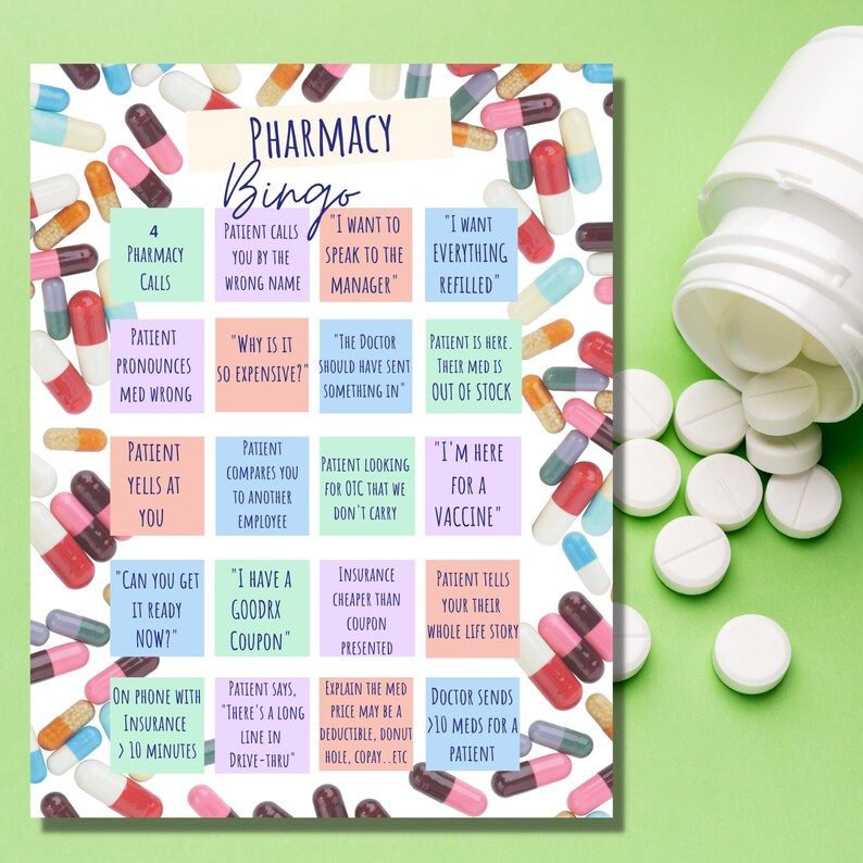 Pharmacy Bingo PDF & JPG 8.5 X 11 in Printable DOWNLOAD With Printable ...