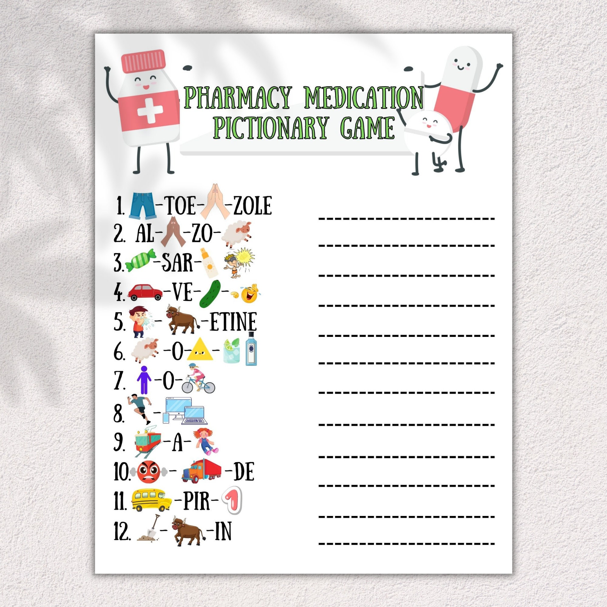 3 Medication Pictionary Games With Answer Key*pharmacy*medical*nursing ...