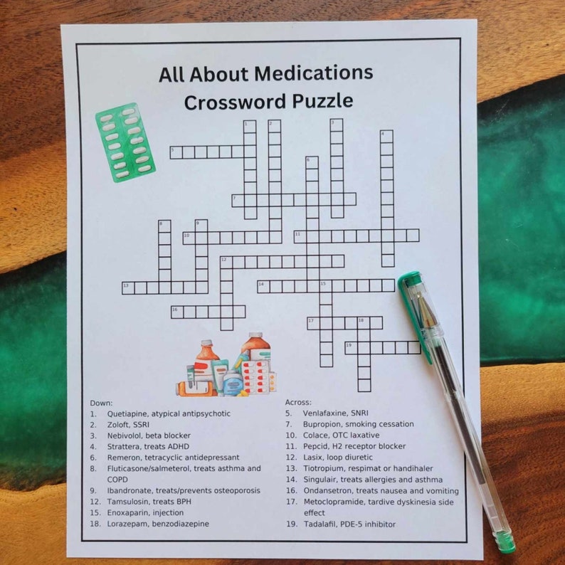 All About Medications Crossword Puzzle + Answer Key*brand/generic Meds ...
