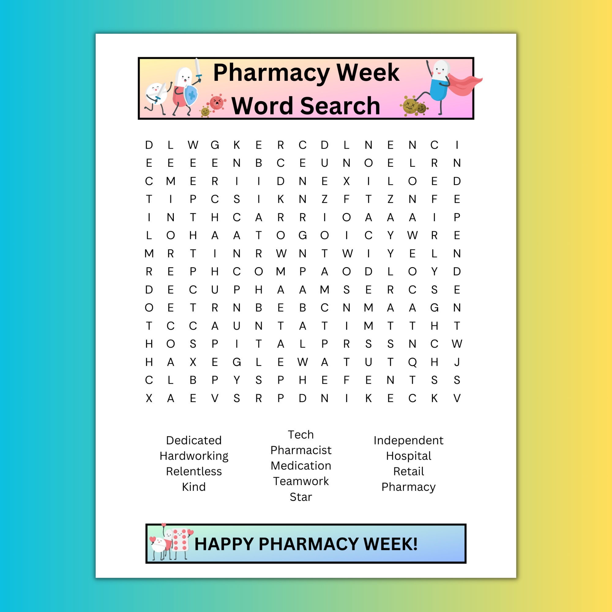 Pharmacy Week Word Search Games Bundle: Fun Team Activity (PDF ...