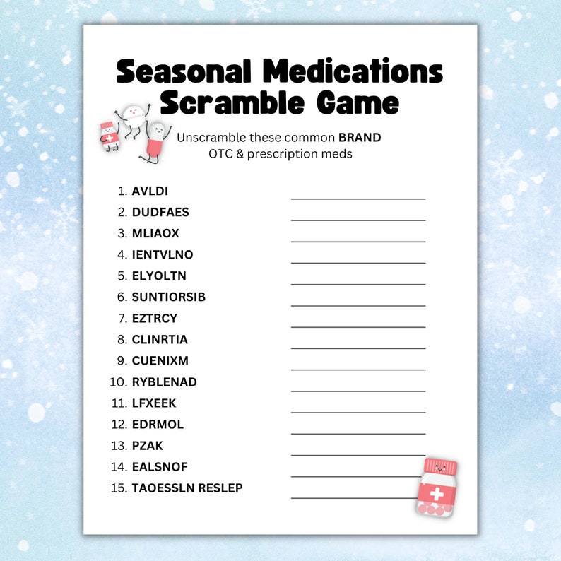 Medication Scramble Game+4 Designs*digital Download*christmas Party ...