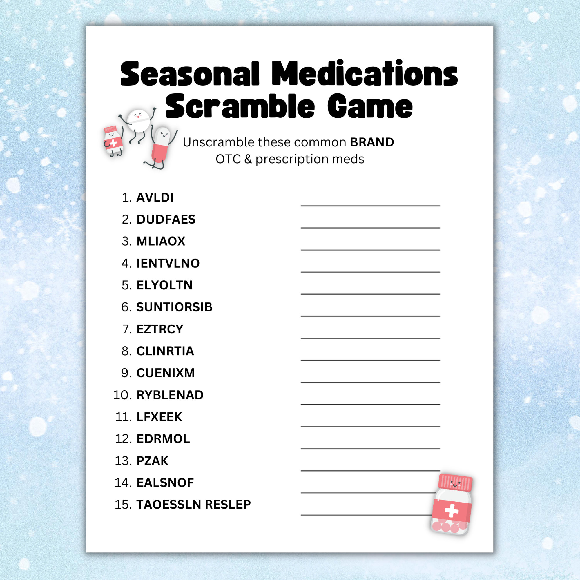 Medication Scramble Game+4 Designs*digital Download*christmas Party ...