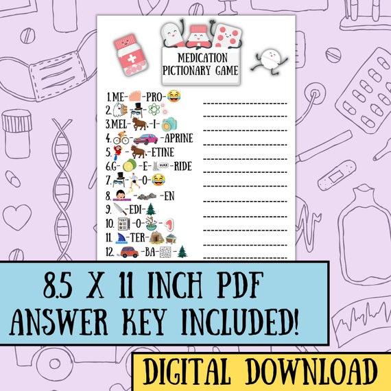 Medication Pictionary Game 2 With Answer Keypharmacy/medical/nurse🍊 ...