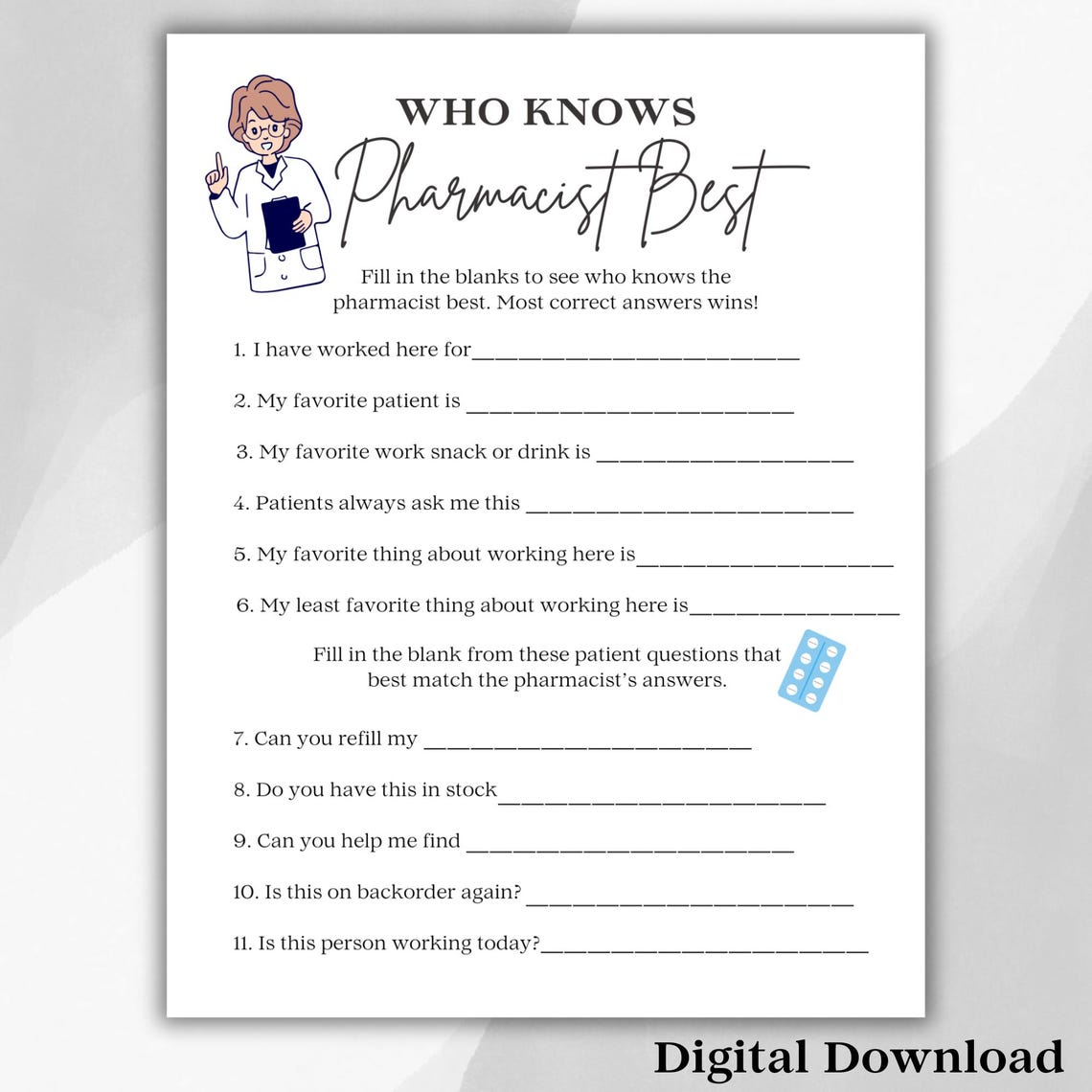 Pharmacy Games *who Knows Pharmacist/pharmacy Tech Best*download ...