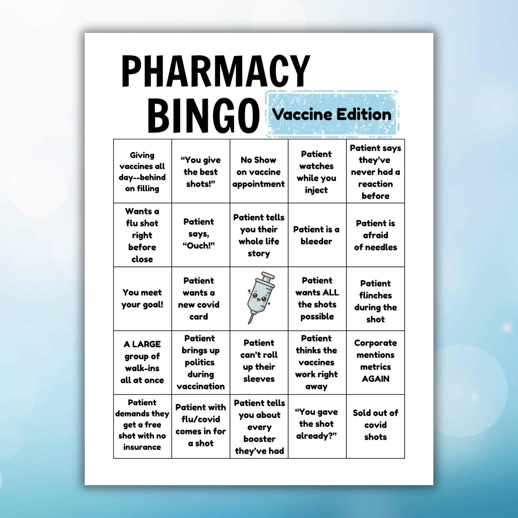 Pharmacy Bingo Game | Vaccine Edition | Funny Printable Game for ...
