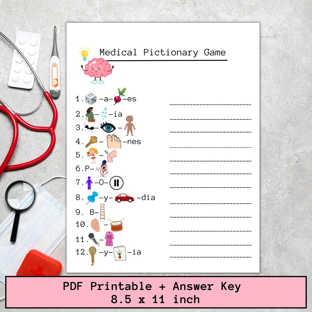 Medical Pictionary Game+ Answer Key Printable*pharmacy Week Games, Fun ...