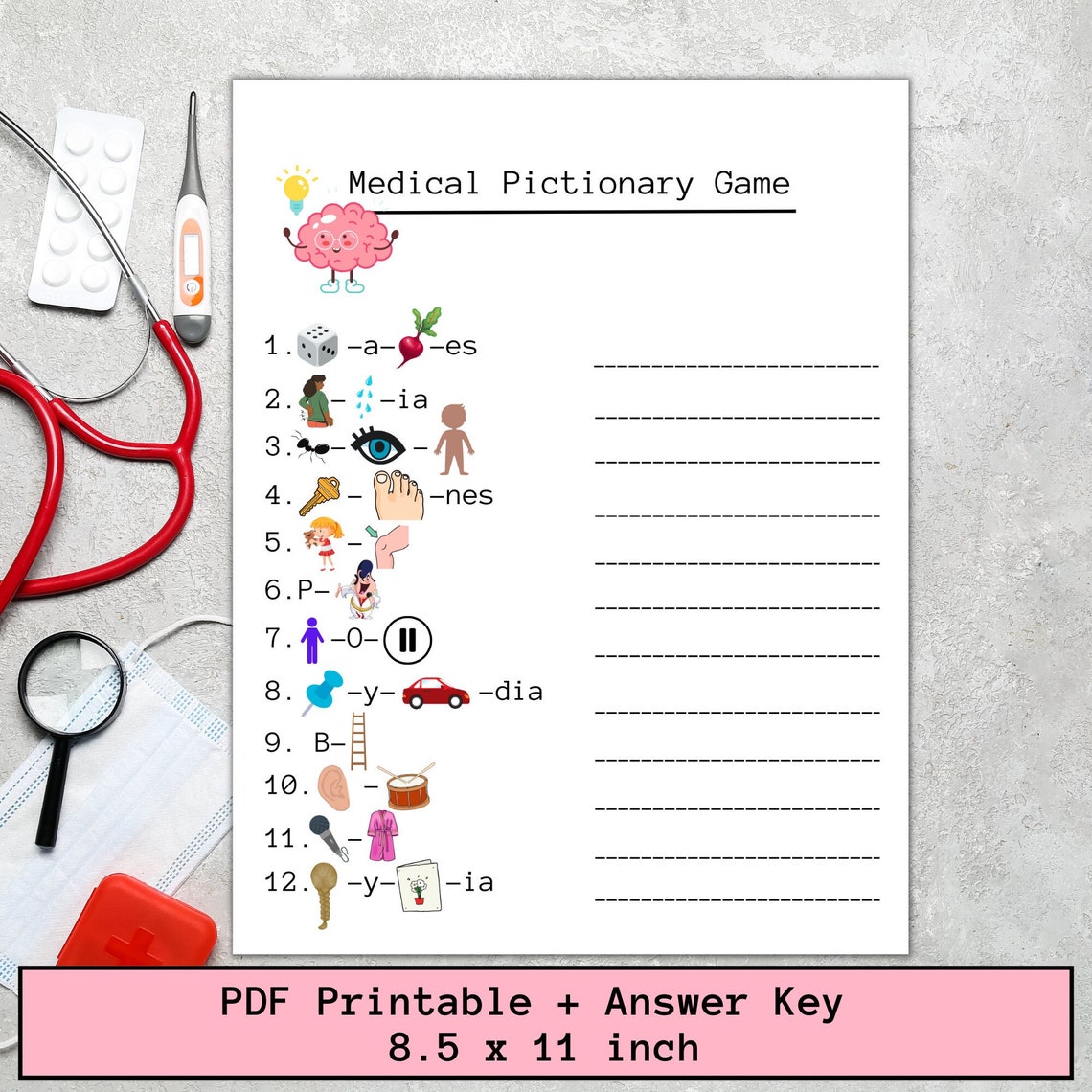 Medical Pictionary Game: Pharmacy, Nurse, Healthcare (PDF Printable) - Etsy