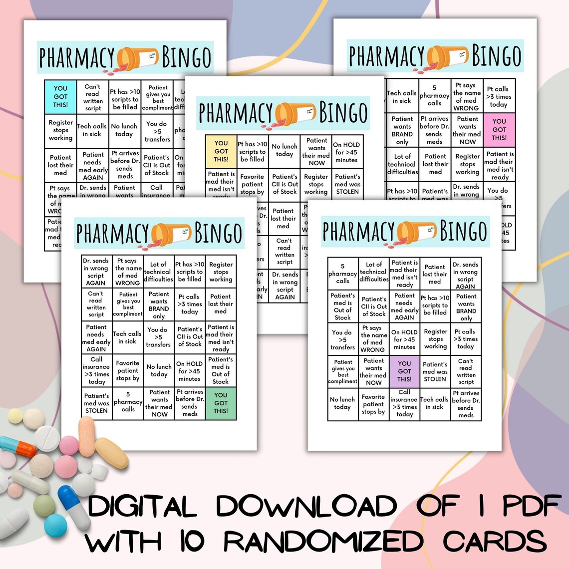 Pharmacy Work Bingo⁕⁕ PDF Digital Download⁕⁕8.5 X 11 Inch--10 ...