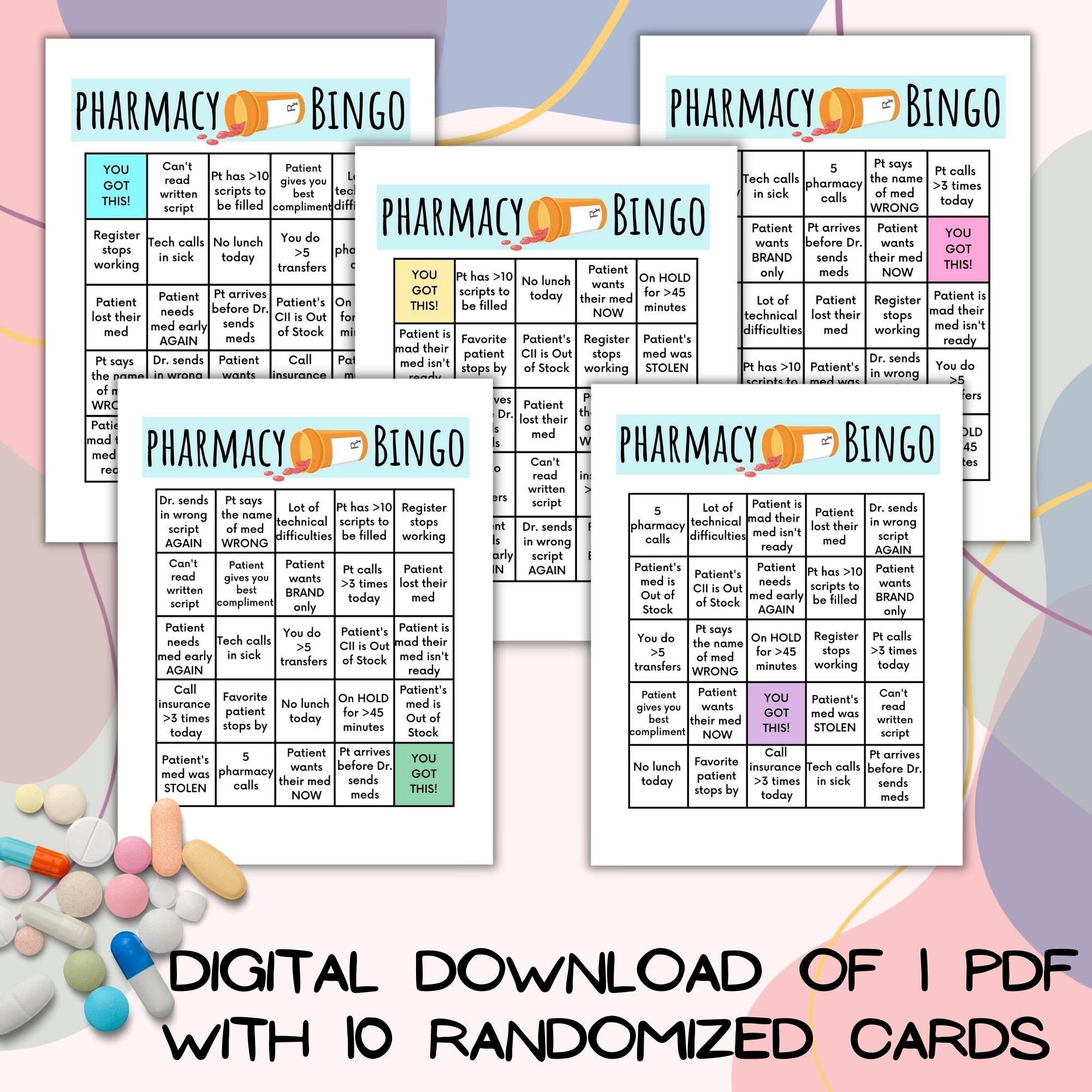 Editable Pharmacy Bingo Game: 10 Randomized Cards (PDF Digital Download ...