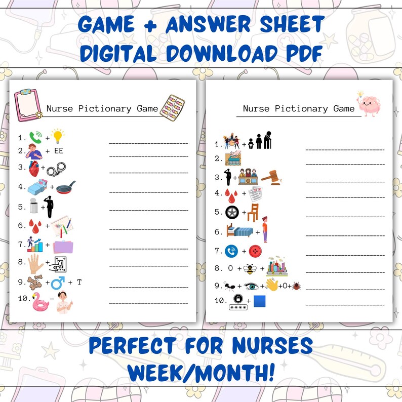 BUNDLE Nurse Emoji Pictionary Game Printable | Nurses Week Party Game ...