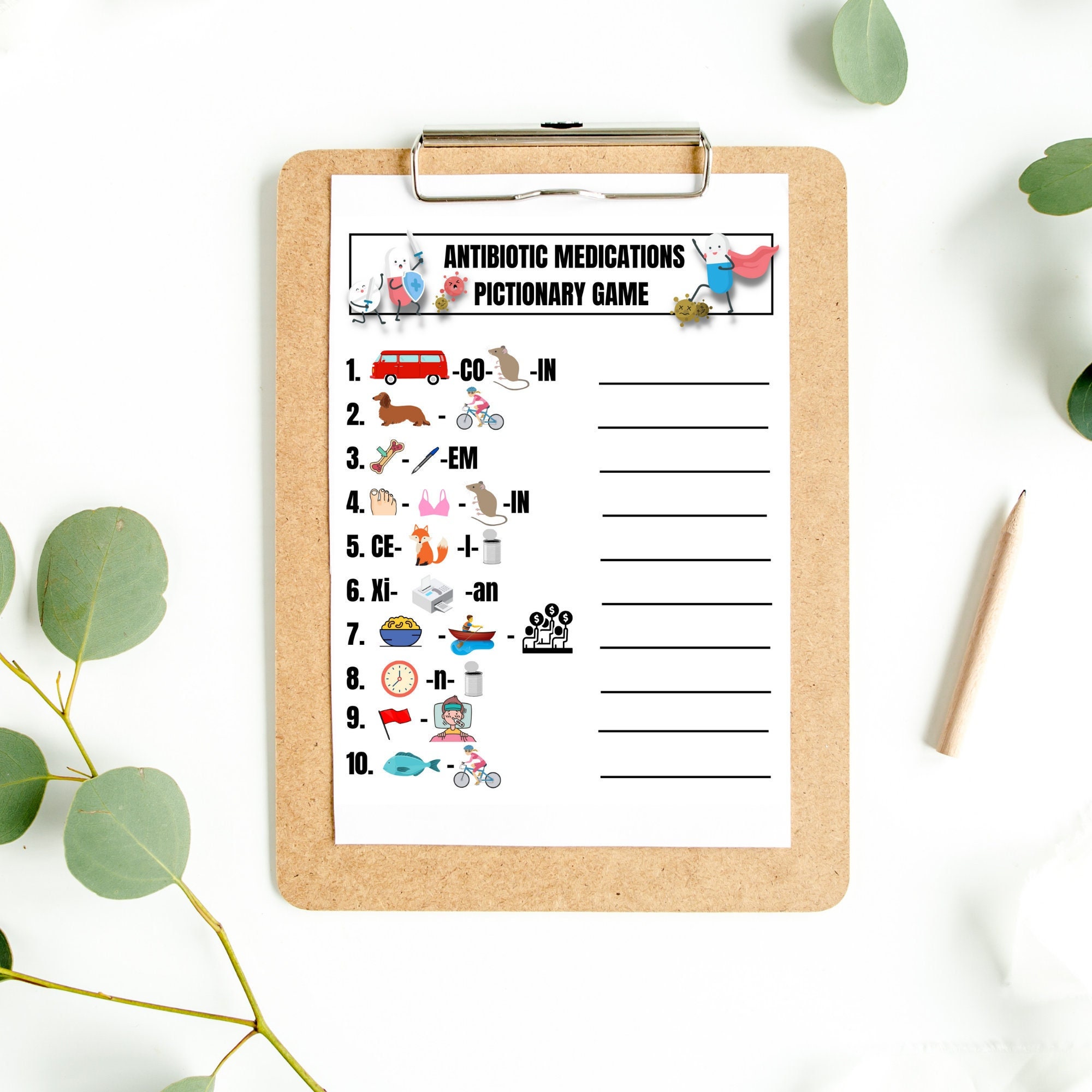 Antibiotic Medication Pictionary Game: Pharmacy Puzzle (digital ...