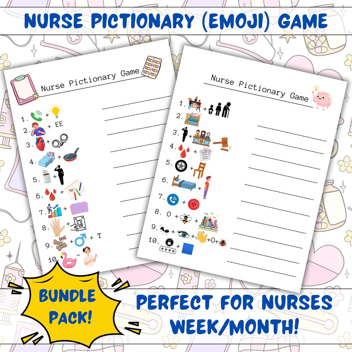 BUNDLE Nurse Emoji Pictionary Game Printable | Nurses Week Party Game ...