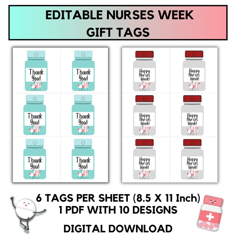 Editable Nurses Week Gift Tags: Printable Thank You Designs (PDF) - Etsy