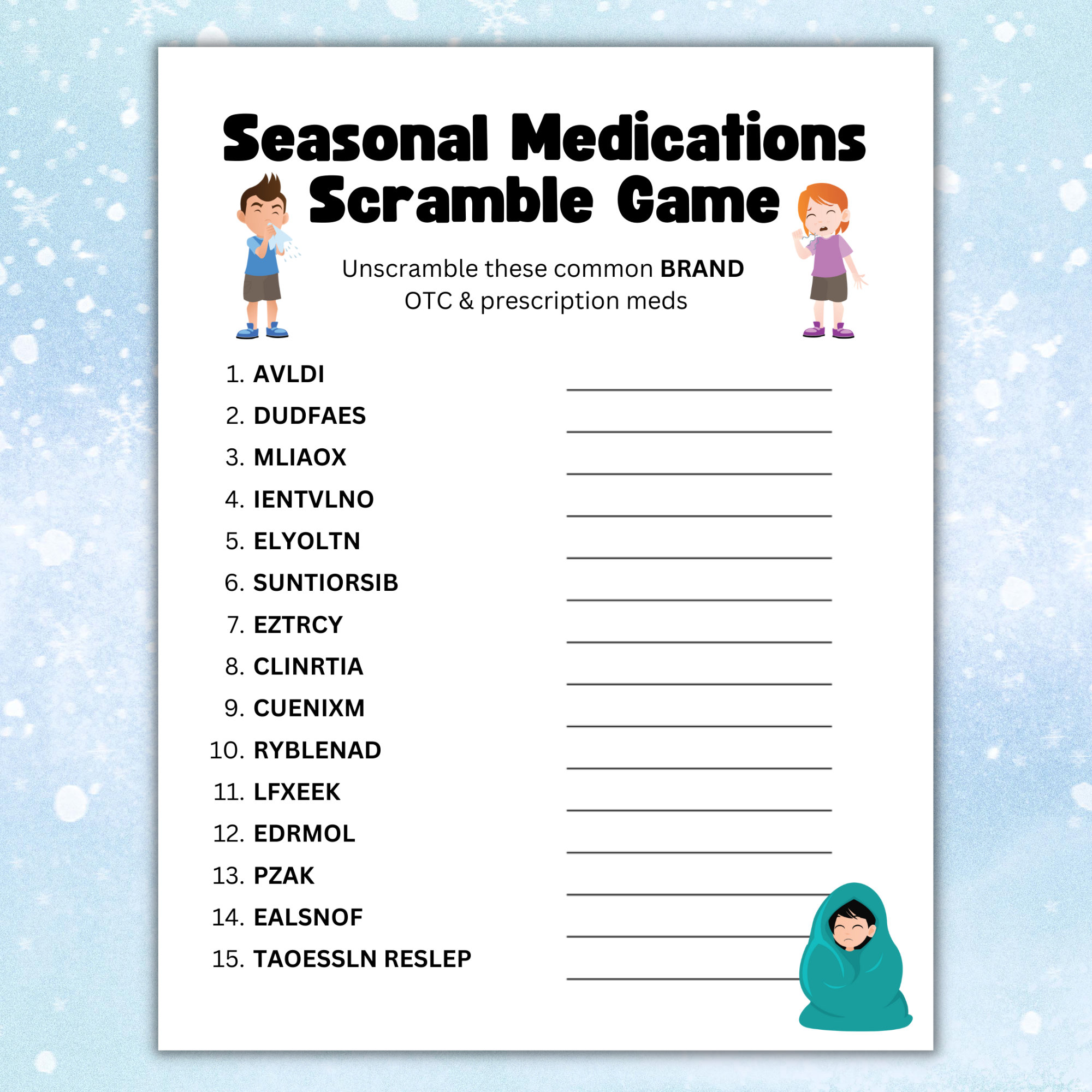 Medication Scramble Game+4 Designs*digital Download*christmas Party ...