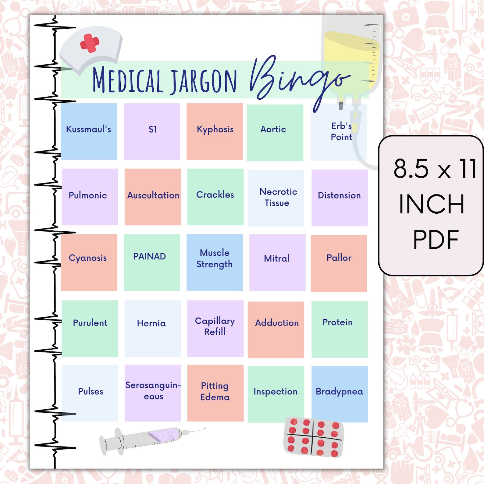 Medical Jargon Bingo Game! PDF Download With 44 Medical Definitions ...