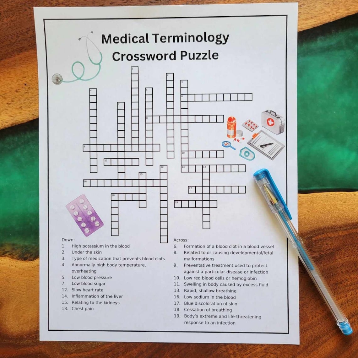 Medical Terminology Crossword Puzzle: Educational Trivia Game (PDF) - Etsy