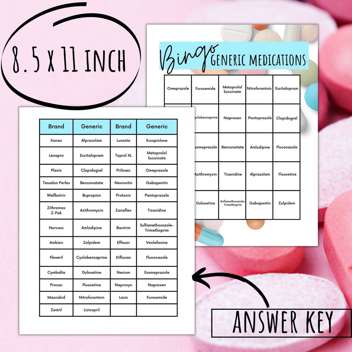 Learning Generic Medications Bingo Game! PDF Download With 25 Generic ...