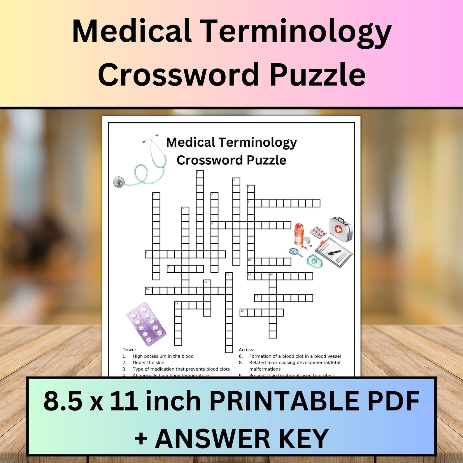 Medical Terminology Crossword Puzzle: Educational Trivia Game (PDF) - Etsy