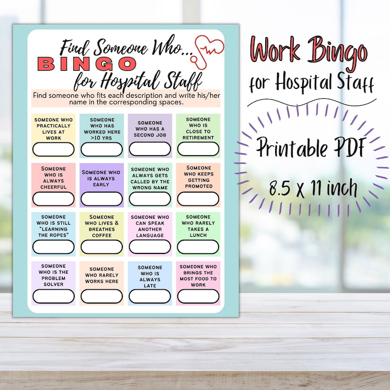 Hospital Staff Bingo Game: Get to Know You Activity (PDF Digital ...