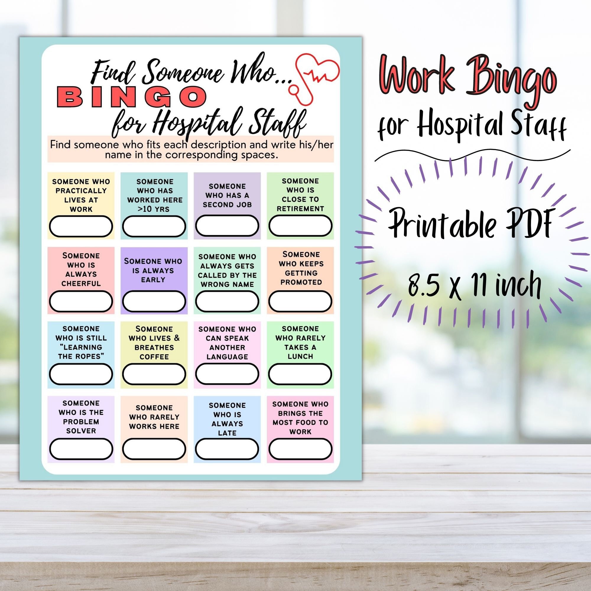 Hospital Staff Bingo Game: Get to Know You Activity (PDF Digital ...