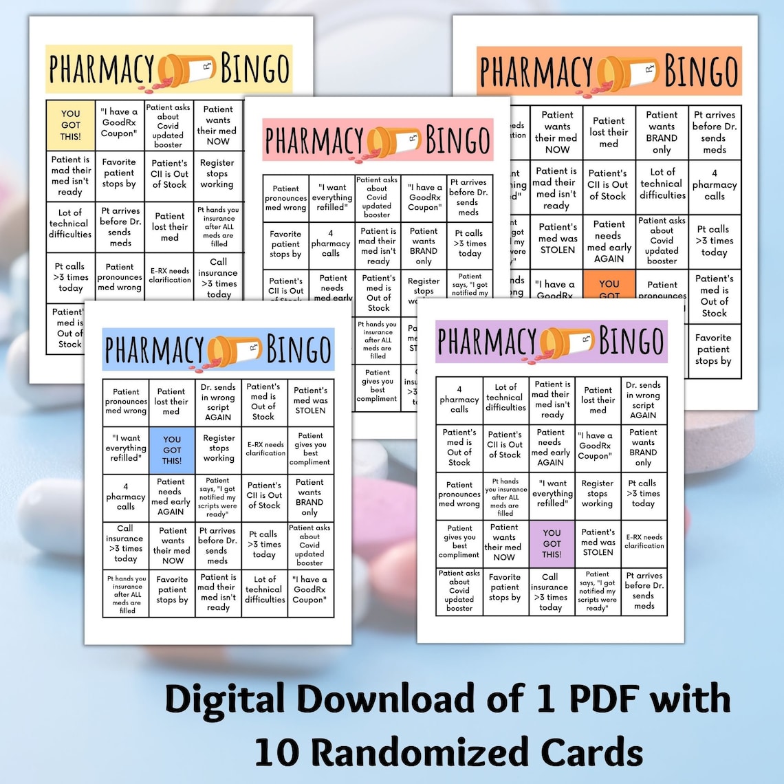 Pharmacy Work Bingo Game: 10 Randomized PDF Sheets (digital Download ...