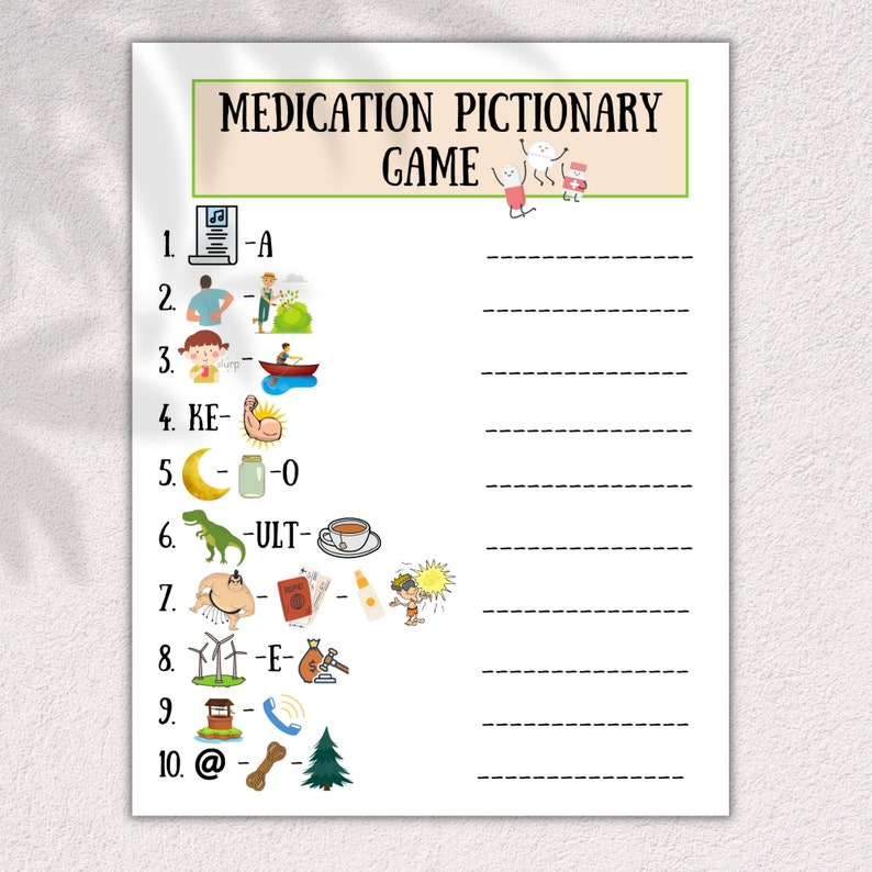 3 Medication Pictionary Games With Answer Key*pharmacy*medical*nursing ...