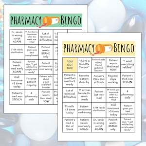 Pharmacy Work Bingo Game: 10 Randomized PDF Sheets (digital Download ...