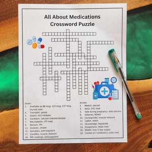All About Medications Crossword Puzzle + Answer Key*brand/generic Meds ...