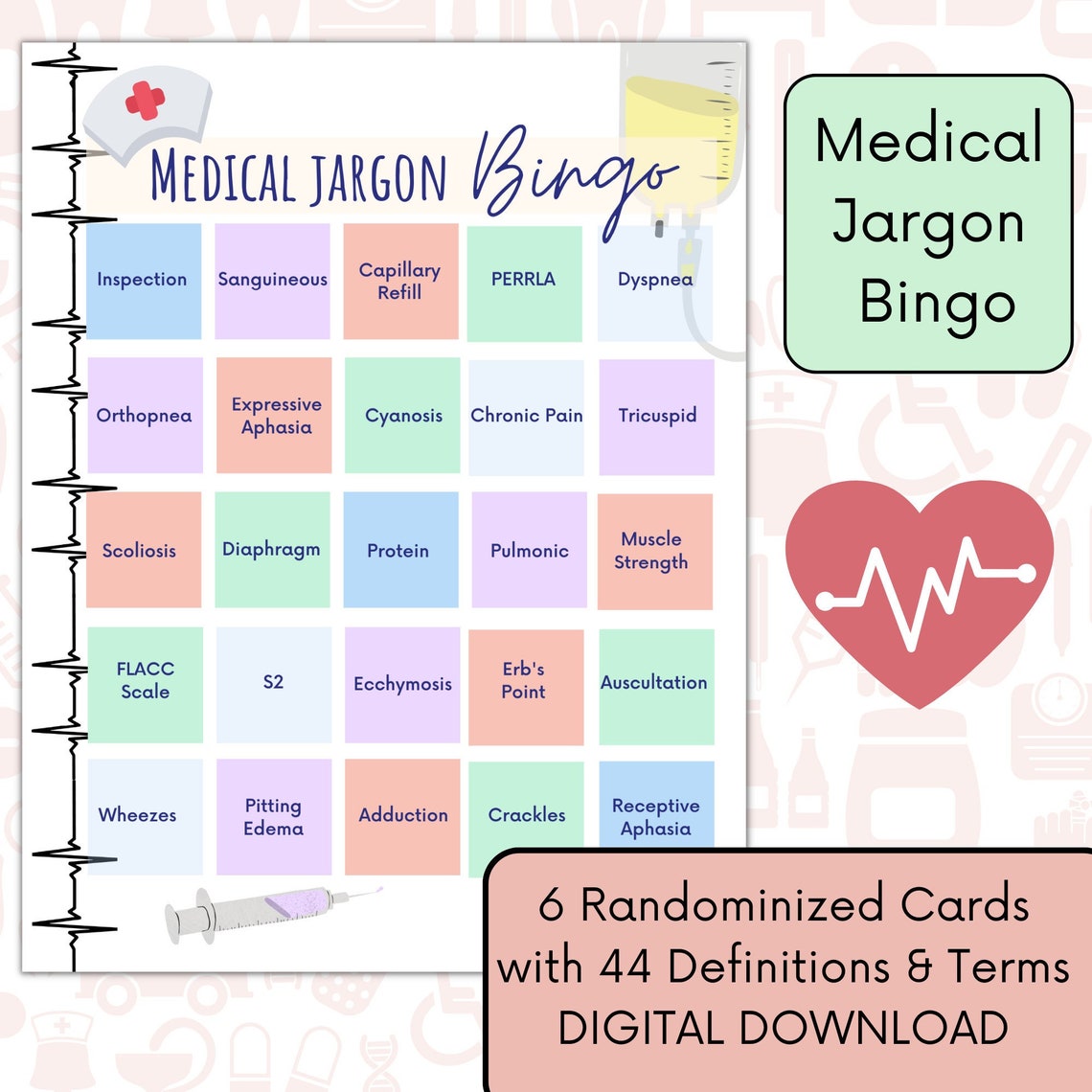 Medical Jargon Bingo Game! PDF Download With 44 Medical Definitions ...