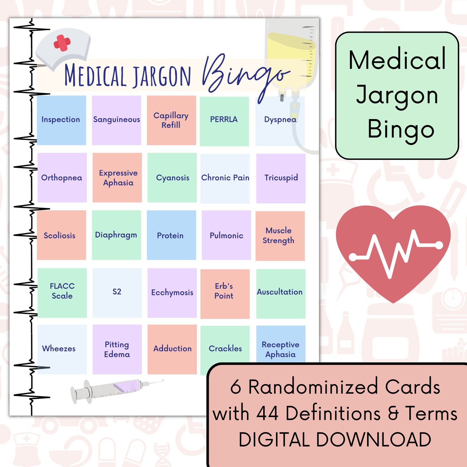 Medical Jargon Bingo Game! PDF Download With 44 Medical Definitions ...