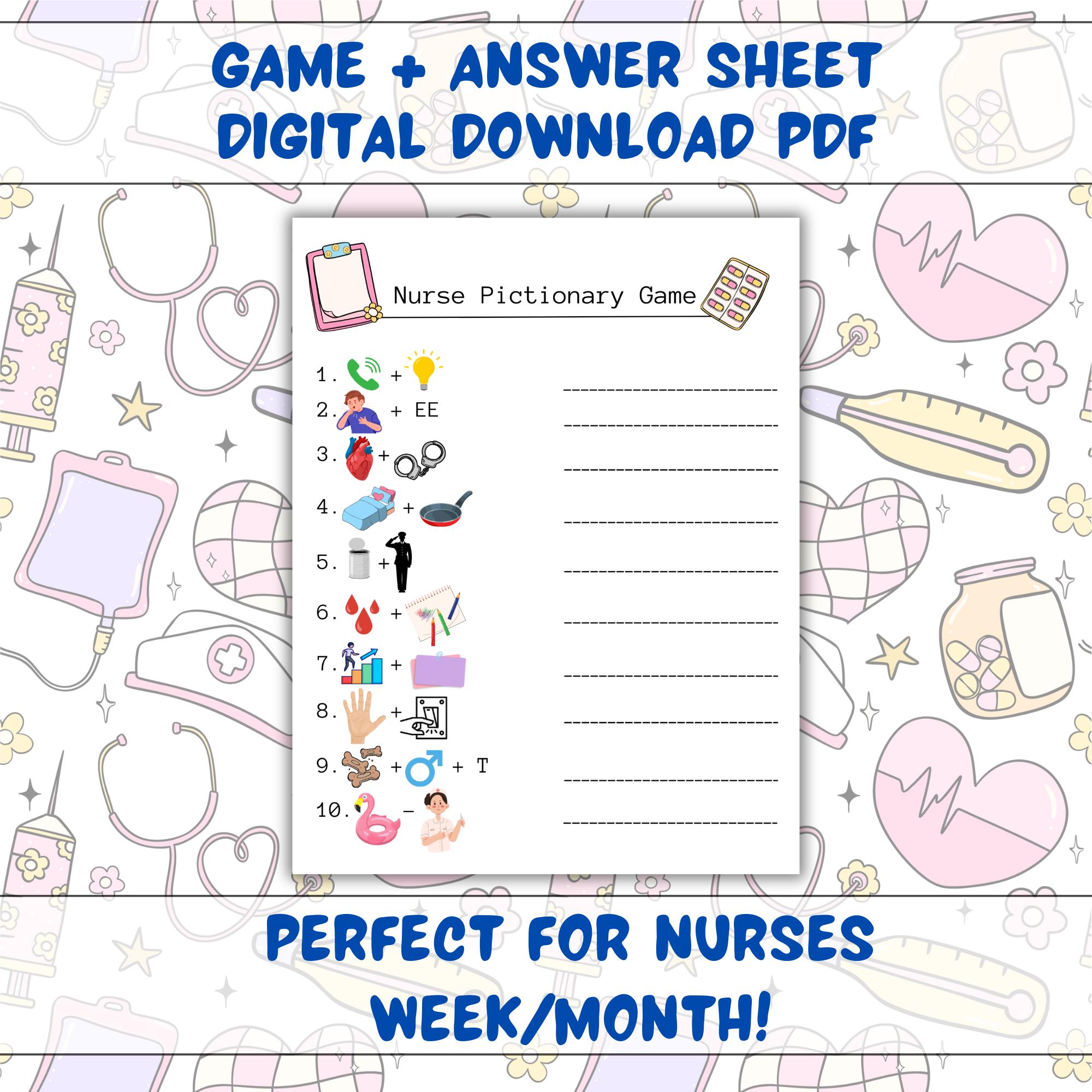 Nurse Emoji Pictionary Game Printable | Nurses Week Party Game ...