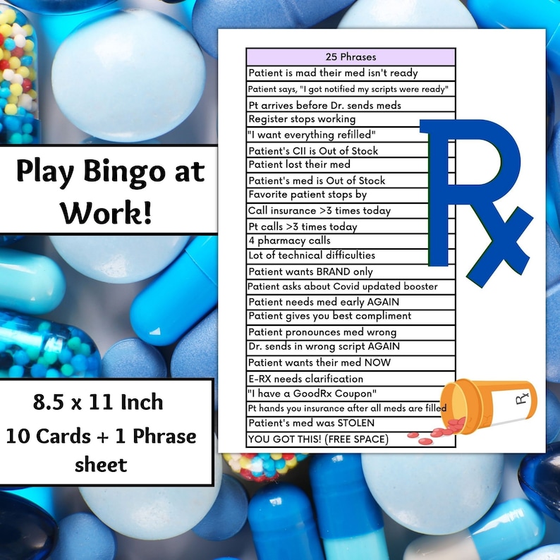 Pharmacy Work Bingo Game: 10 Randomized PDF Sheets (digital Download ...
