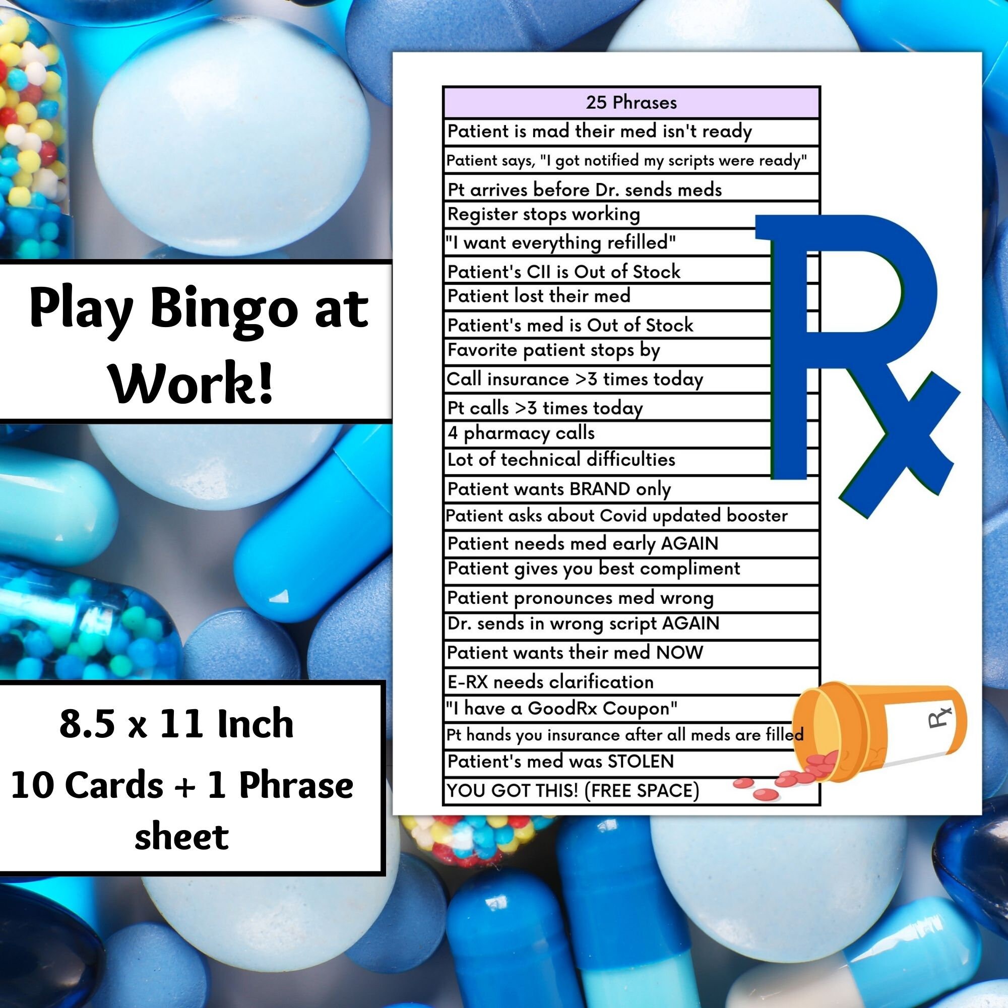 Pharmacy Work Bingo Game: 10 Randomized PDF Sheets (digital Download ...