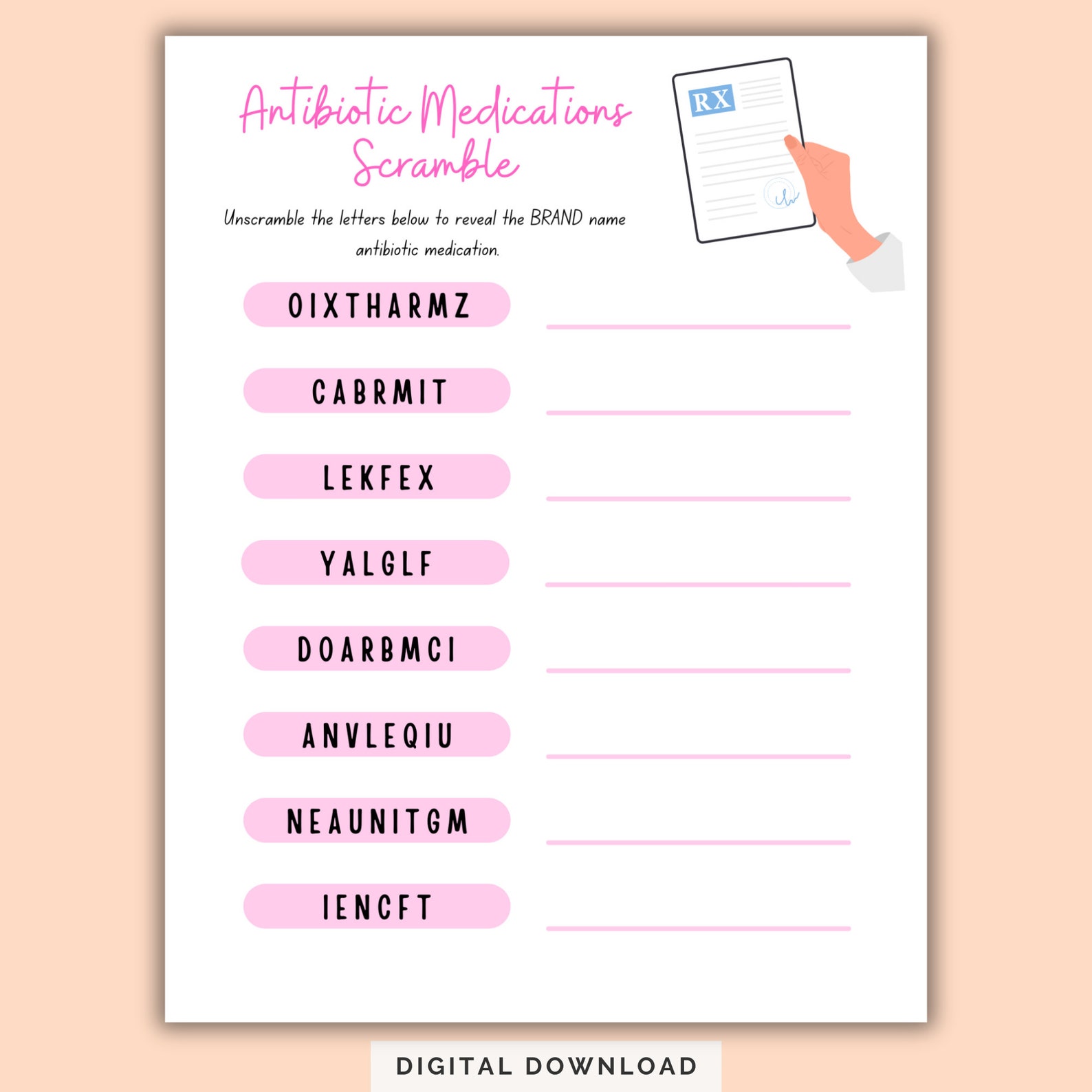 Medication Scramble Games: Pharmacy & Nurse Week Activity (digital ...