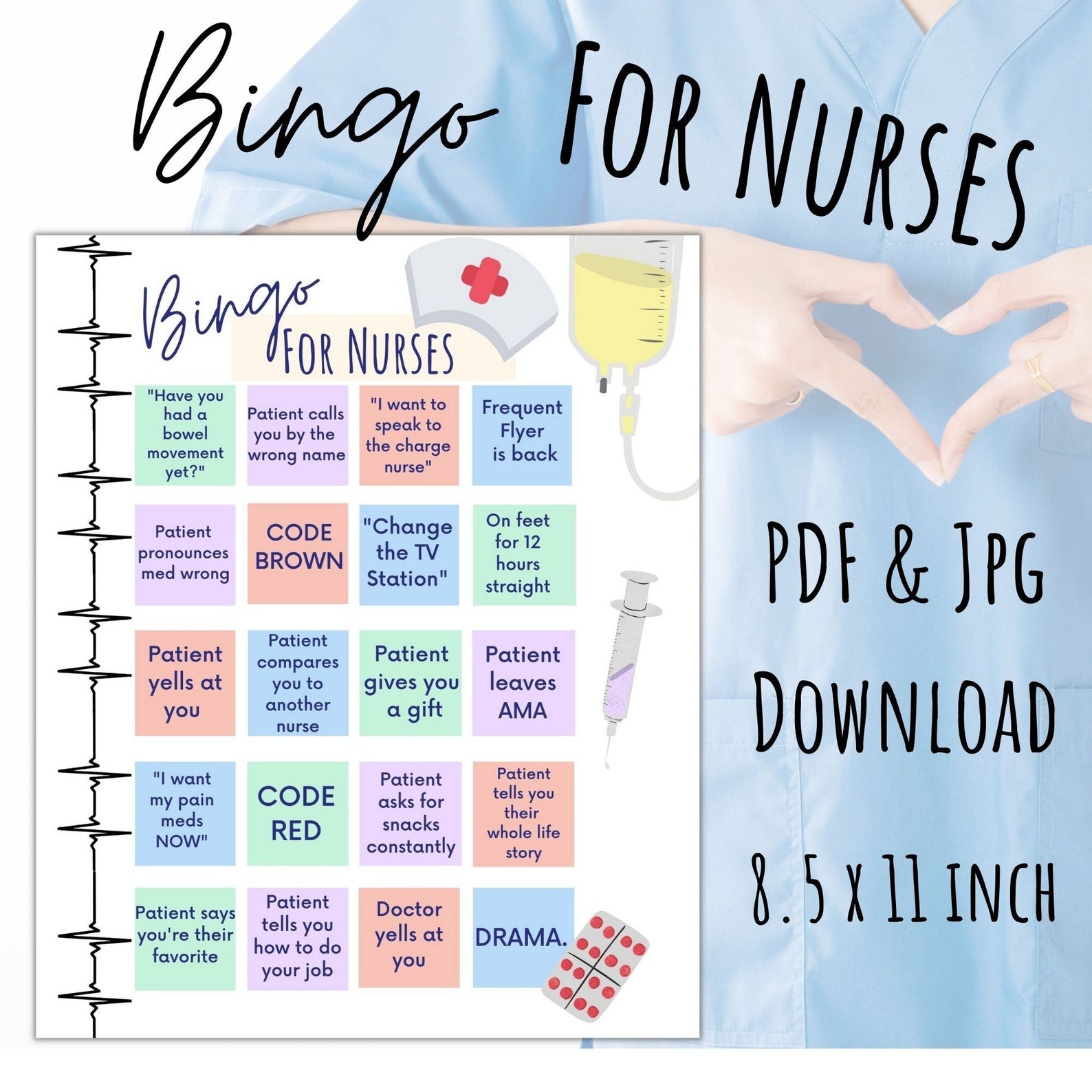 Nurse Bingo Game: Single Template (PDF & JPG Digital Download) - Etsy