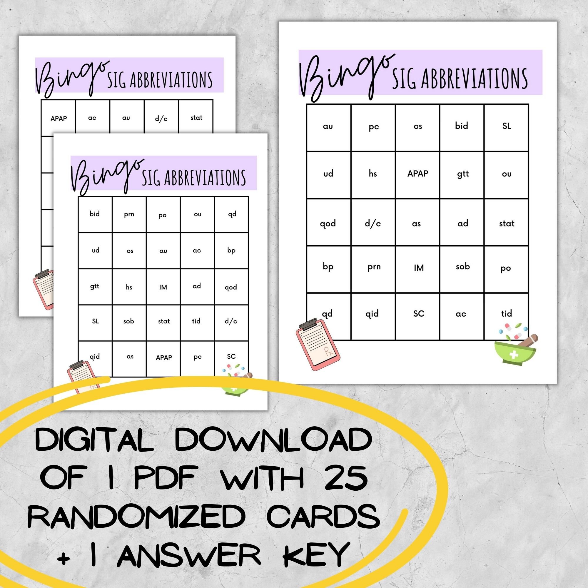 Learning SIG ABBREVIATIONS Bingo Game! 25 SIG Abbreviations on 25 ...