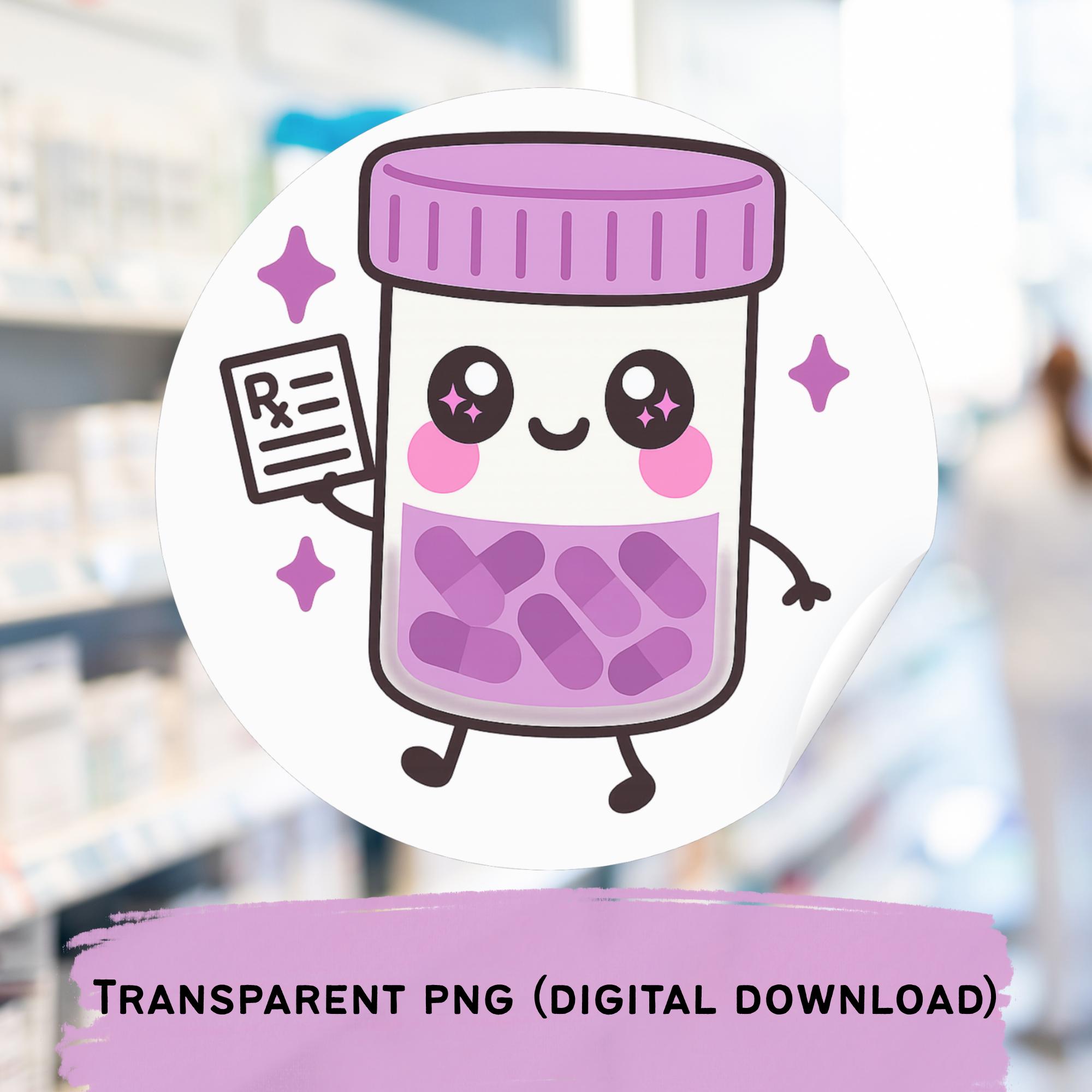 8 Kawaii Pill Bottle PNG Clipart: Pharmacy Rx Art (digital Download) - Etsy
