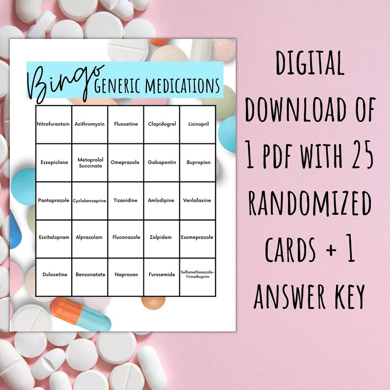 Learning Generic Medications Bingo Game PDF Download With 25 - Etsy