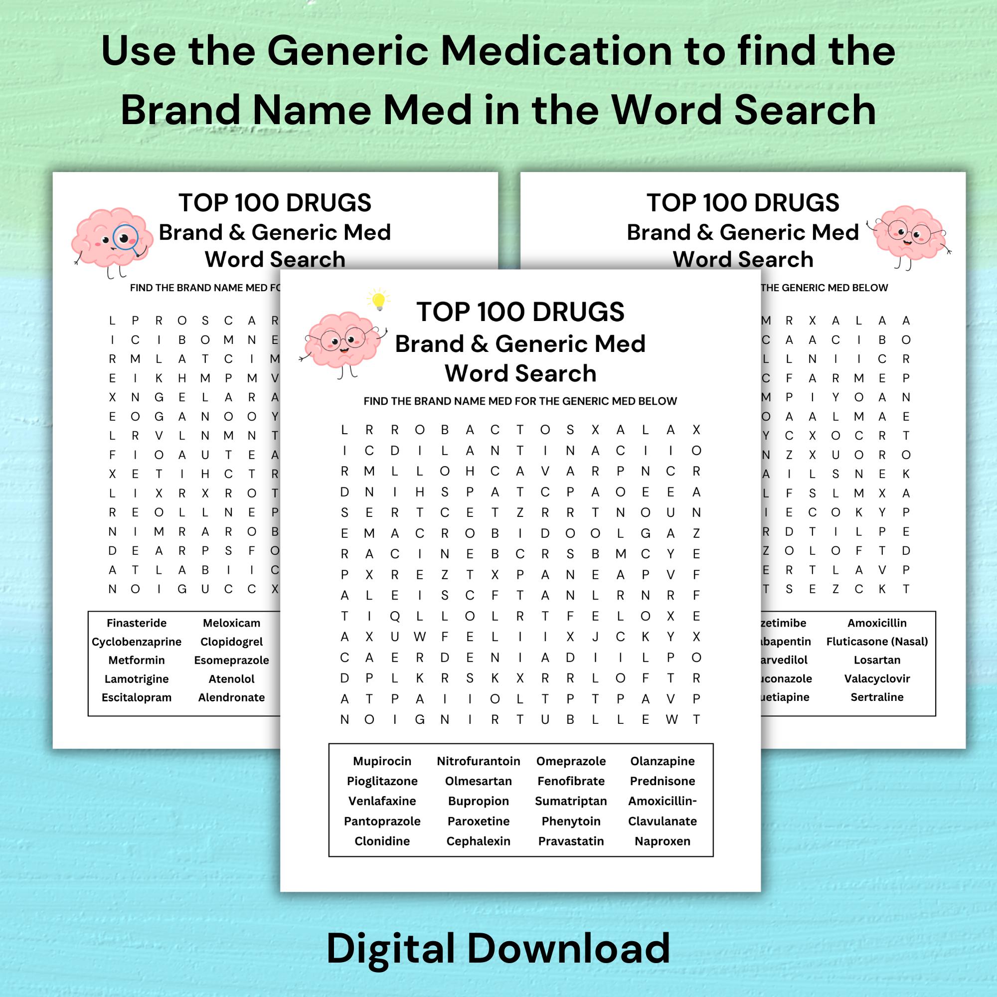 Top 100 Drugs* 3 Medication Word Search Games*pharmacy, Nursing ...