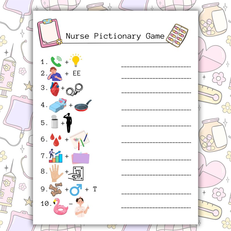 BUNDLE Nurse Emoji Pictionary Game Printable | Nurses Week Party Game ...