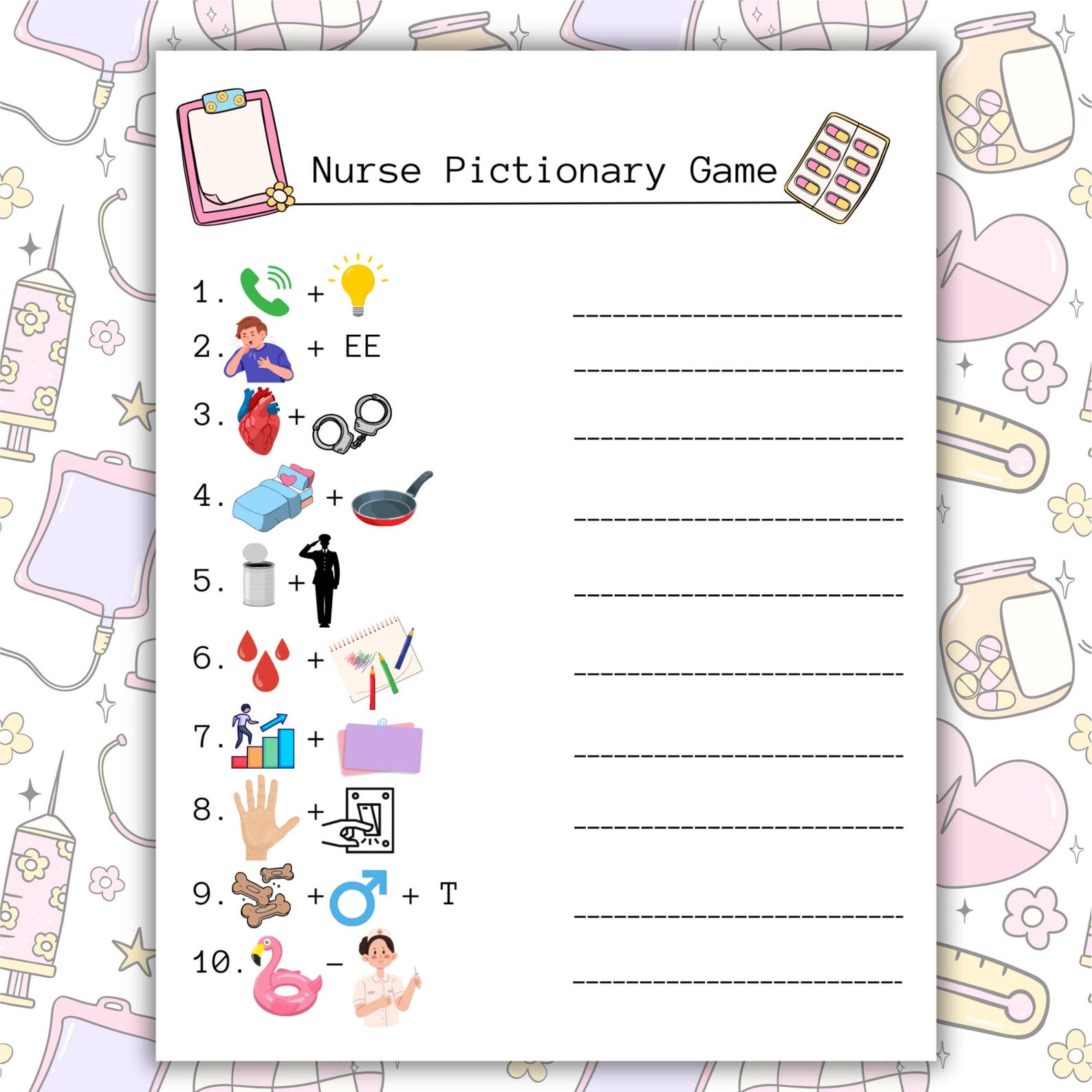 Nurse Emoji Pictionary Game Printable | Nurses Week Party Game ...
