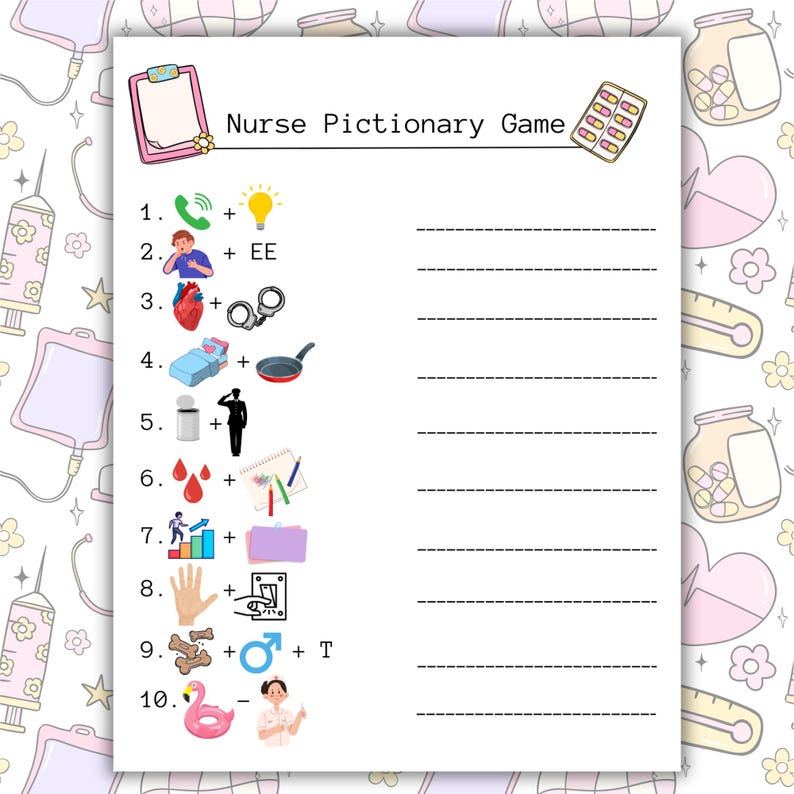 Nurse Emoji Pictionary Game Printable | Nurses Week Party Game ...