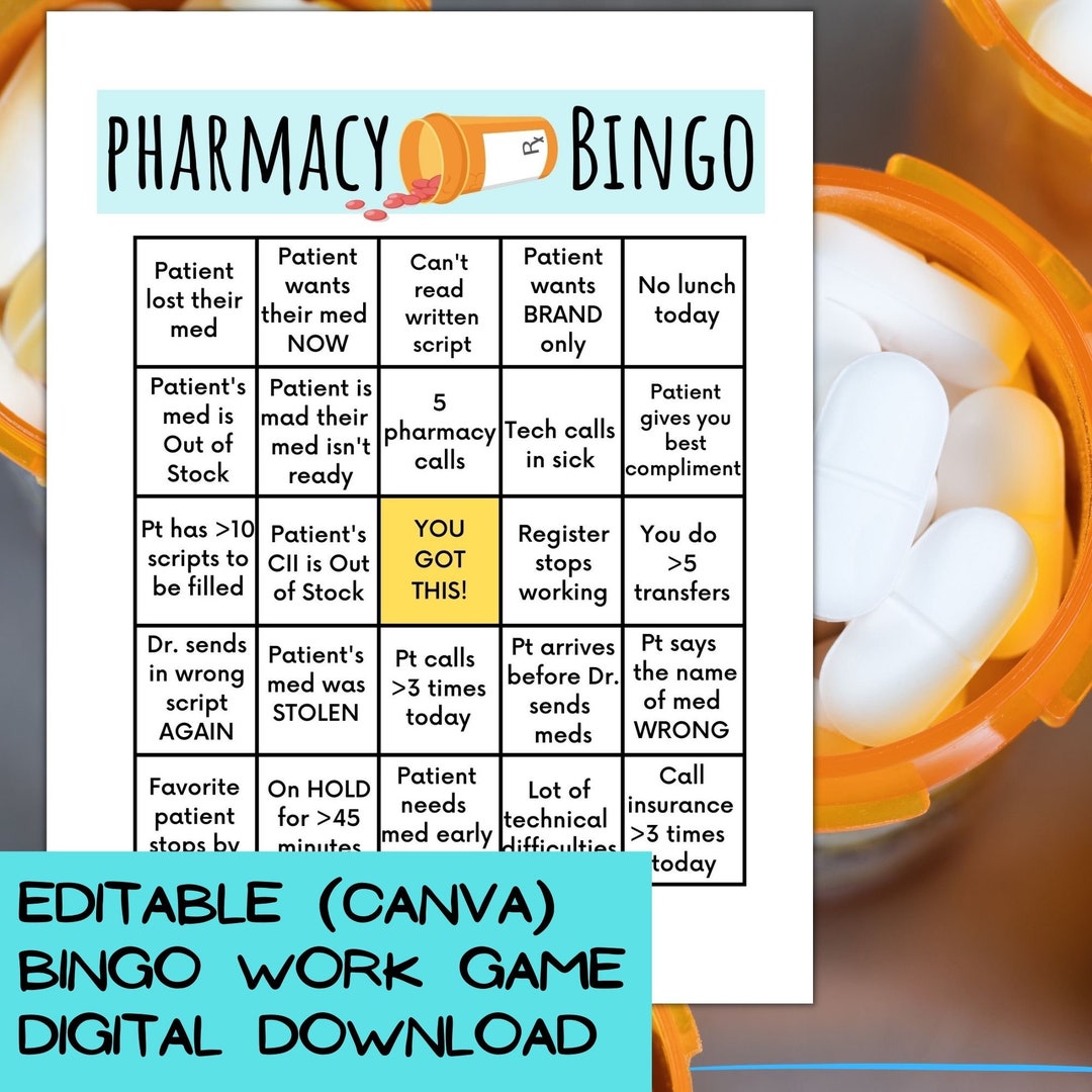 Editable Pharmacy Bingo Game: 10 Randomized Cards (PDF Digital Download ...