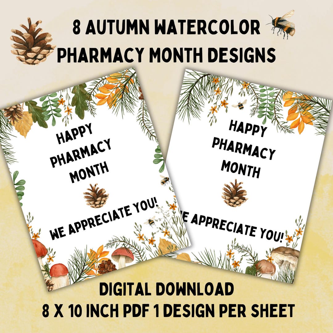 8 Pharmacy Month Autumn Watercolor Prints*8x10inch Pdf*pharmacy Month ...
